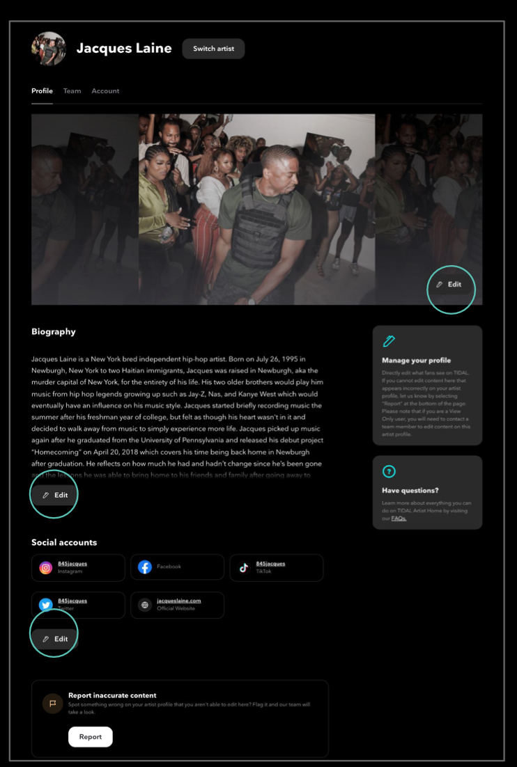 Tidal – Artist Home: An Introduction – Cygnus Music Resources