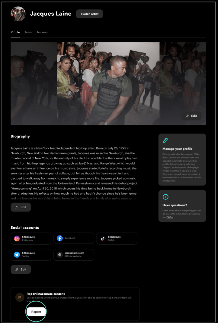 Tidal – Artist Home: An Introduction – Cygnus Music Resources